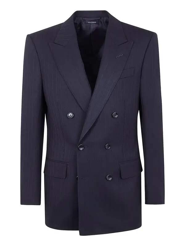 TOM FORD Solid Satin Stripe Double Breasted Jacket - Black