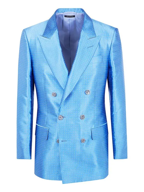 TOM FORD Duchesse Polka Dot Jacquard Double Breasted Jacket - Blue