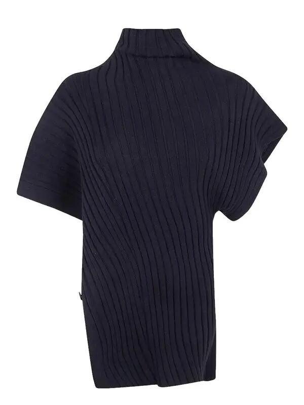Issey Miyake Ribbed Cotton Cashmere Knit Top - Black
