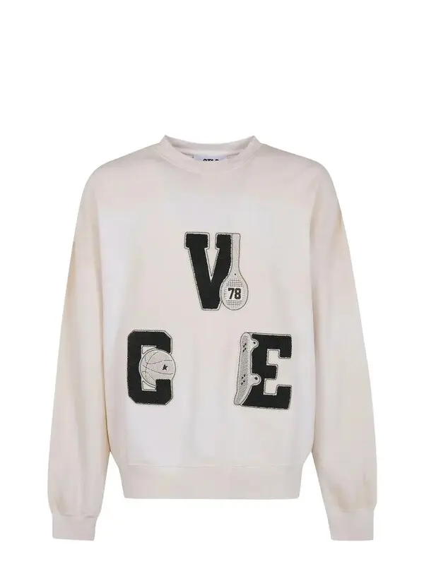 GOLDEN GOOSE Star" Boxi Crewneck Sweatshirt With Vintage Treatment And Embellished Patches - Gray