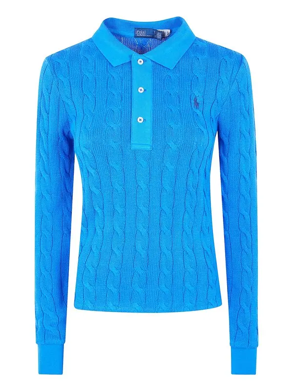 Polo Ralph Lauren Long Sleeve Cable Knit Polo Shirt - Blue