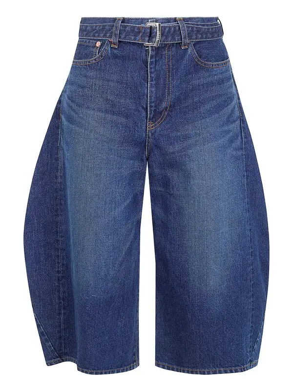 Sacai Belted Wide-leg Denim Trousers - Blue