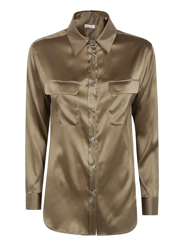 ARCHIVIO67 Long Sleeve Satin Stretch Shirt - Green