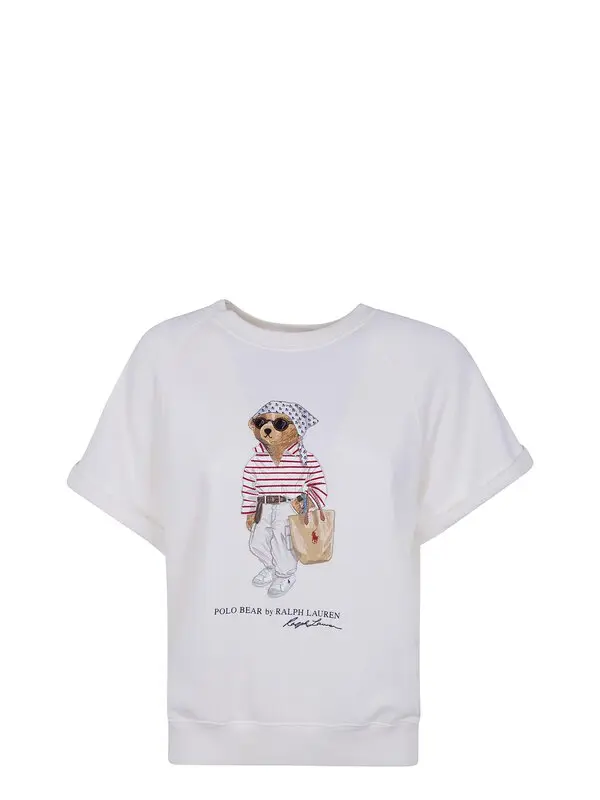 Polo Ralph Lauren Teddy Print Knit Short Sleeve Sweatshirt - White