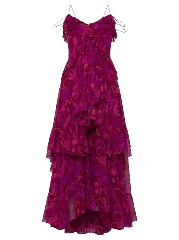 Cinq À Sept Paisley-print Ruffled Maxi Dress - Pink