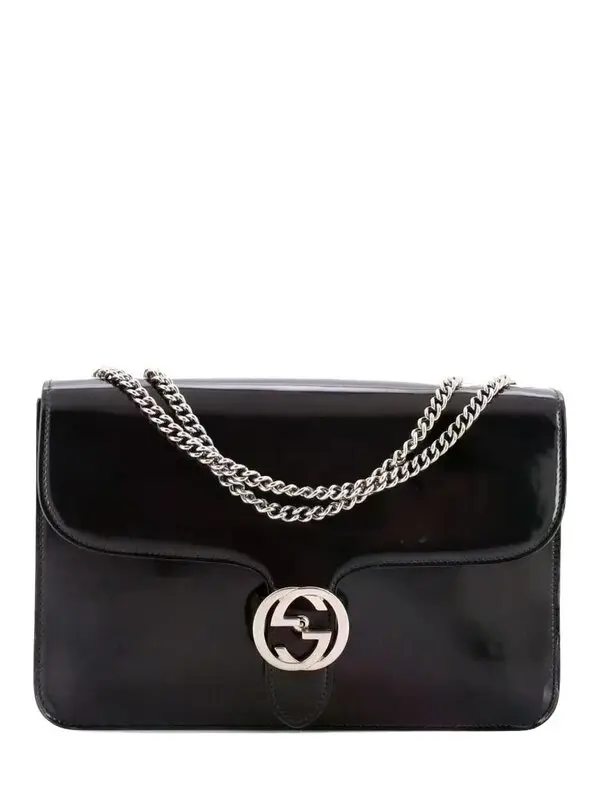 Gucci Interlocking Patent Medium Shoulder Bag - Black