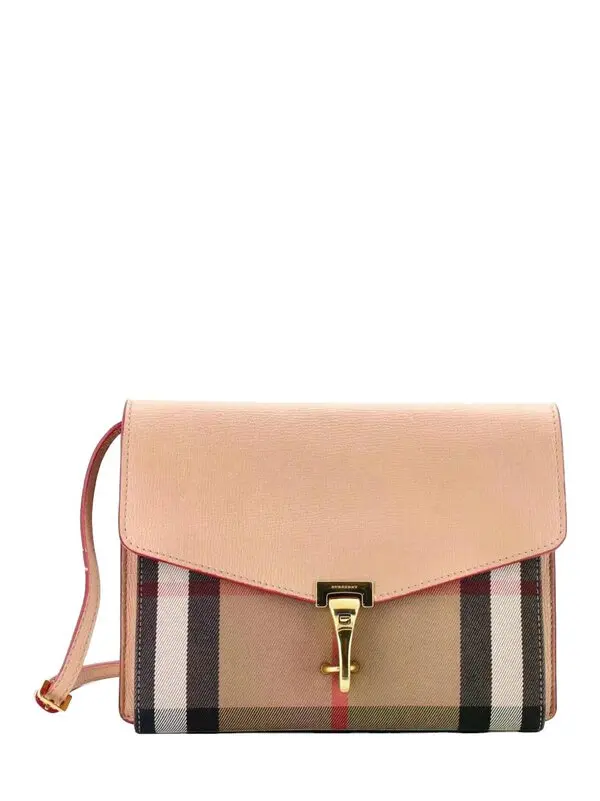 Burberry Small Crossbody Bag In Leather And House Check Canvas - Neutrals