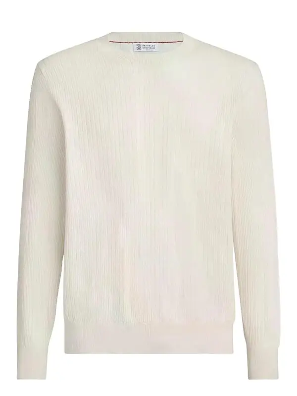 Brunello Cucinelli Textured Rib Lightweight Cotton Sweater - Neutrals
