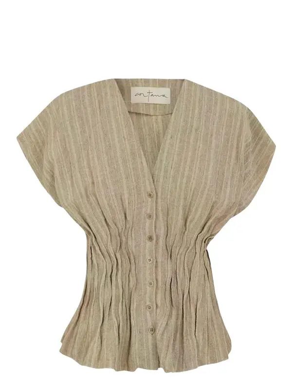 CORTANA Camila Striped Ruched Shirt - Neutrals