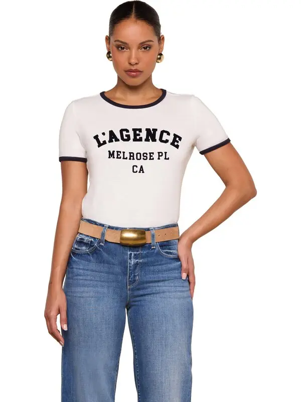 L'Agence Tommie Crewneck T-shirt With Melrose Place Graphic - White/melrose Pl