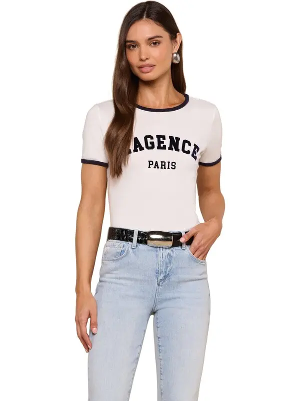 L'Agence Tommie Crewneck T-shirt - White/paris