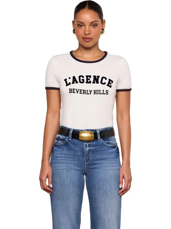 L'Agence Tommie Ringer Logo Crewneck T-shirt - White/beverly Hills