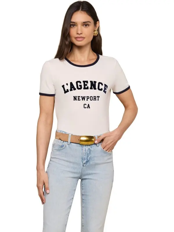 L'Agence Tommie Crewneck T-shirt - White/newport