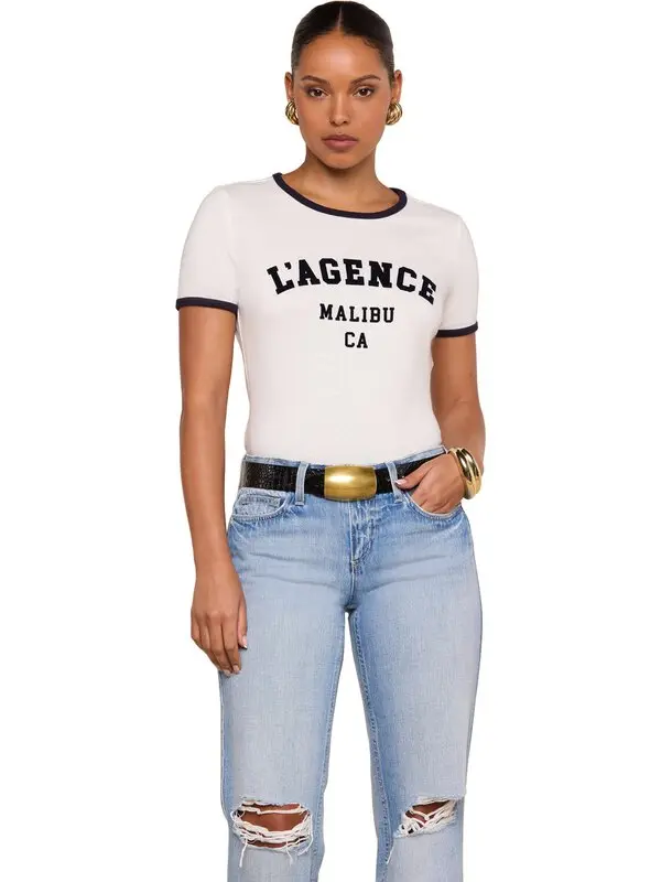 L'Agence Tommie Crewneck T-shirt - White/malibu
