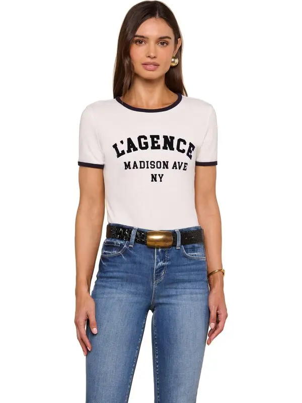 L'Agence Tommie Crewneck T-shirt With Madison Ave Logo - White/madison Ave