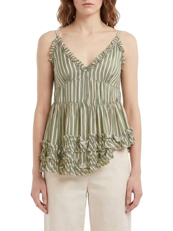 Dries Van Noten Striped Ruffle Top - Green