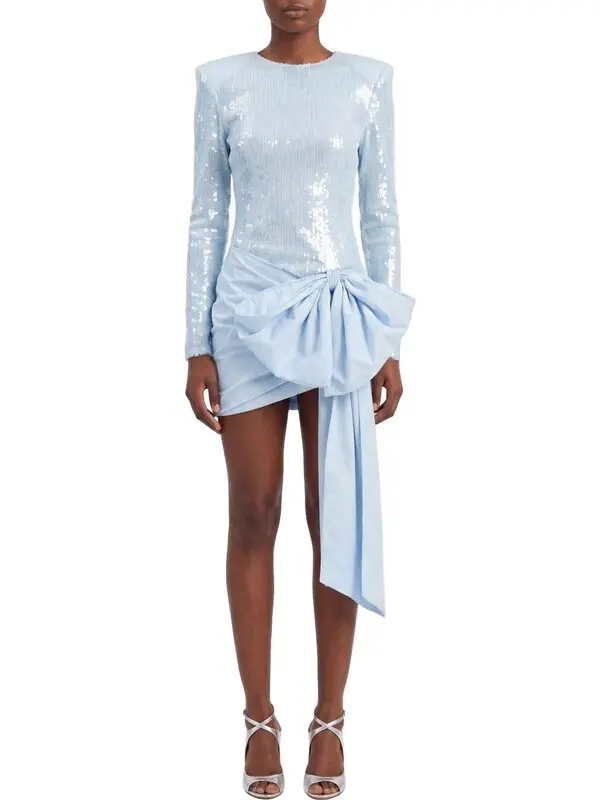 ROTATE BY BIRGER CHRISTENSEN Sequin Mini Dress With Bow Detail - Blue