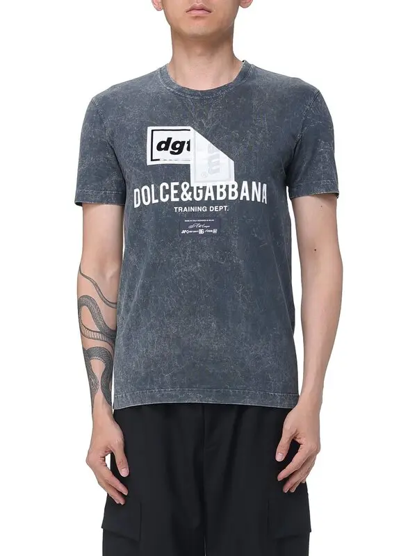 Dolce & Gabbana Slim Fit Cotton Crewneck T-shirt With Contrast Logo Print - Black