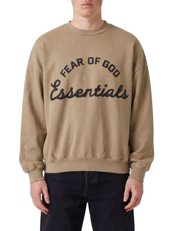 Fear Of God Relaxed Fit Crewneck Cotton Jumper With Logo - Beige