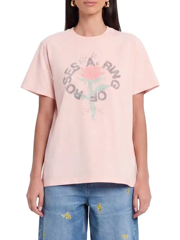 GANNI Graphic Print T-shirt - Peach