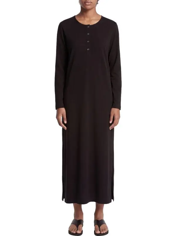 THE ROW Long Sleeve Henley Dress - Black