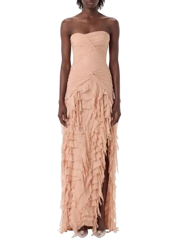 Blumarine Strapless Tiered Ruffled Gown - Pink