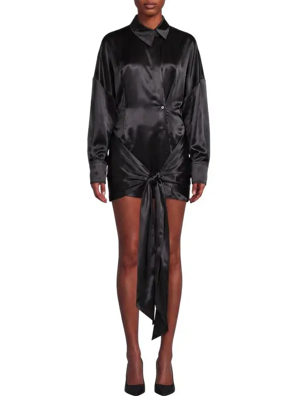 Attico Long Sleeve Shirt Dress - Black