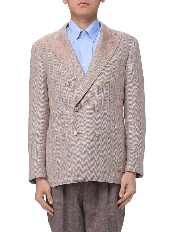 Brunello Cucinelli Double-breasted Silk Blend Blazer - Orange