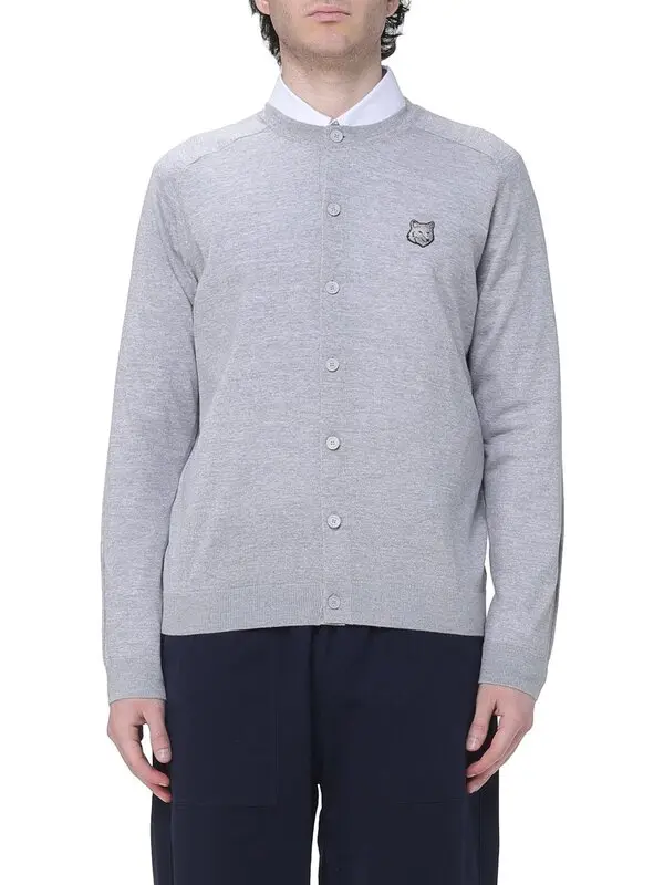 Maison Kitsuné Wool Cardigan With Embroidered Logo - Grey