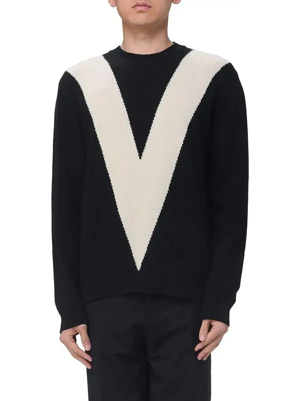 Valentino Garavani Virgin Wool Crew Neck Sweater With Vlogo Signature Monogram - Black