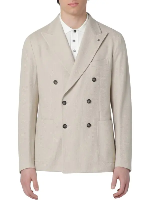 Tagliatore Double Breasted Textured Blazer - Beige
