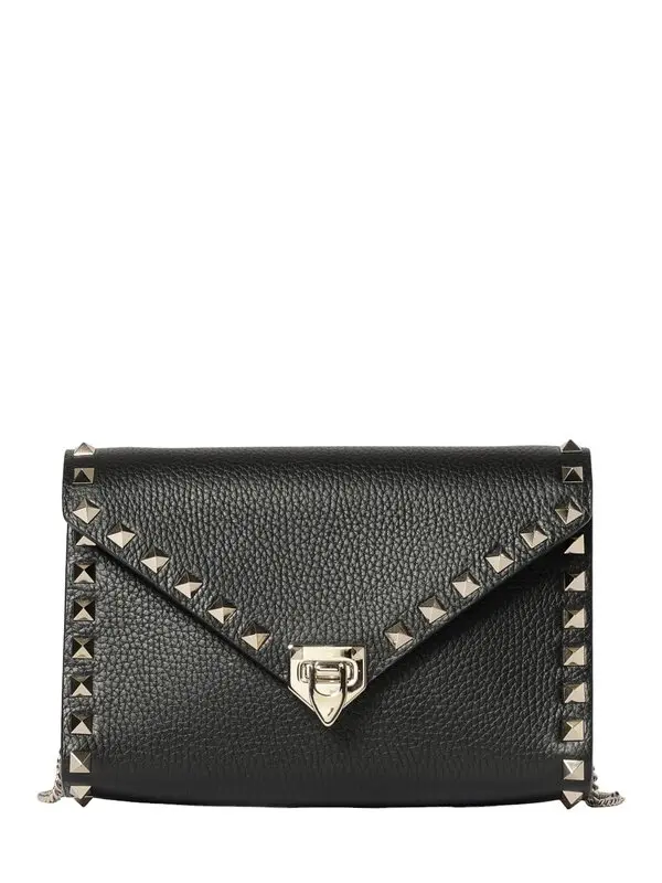 Valentino Garavani Rockstud Grained Leather Clutch - Black