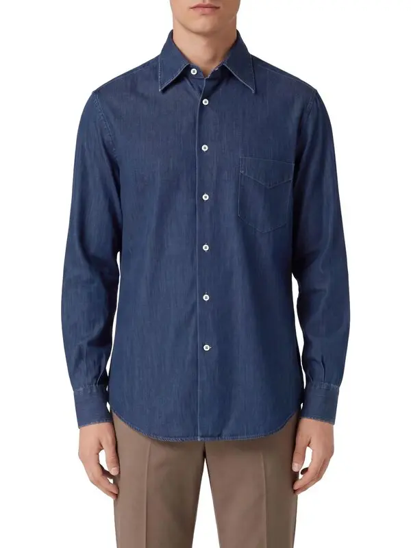 Brunello Cucinelli Long-sleeved Cotton Shirt With French Collar - Blue