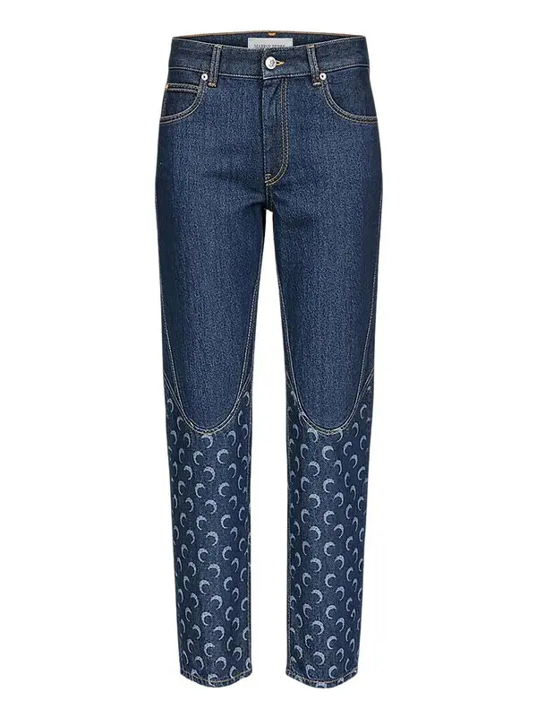 MARINE SERRE Midnight Denim Jeans With Moon Print - Blue