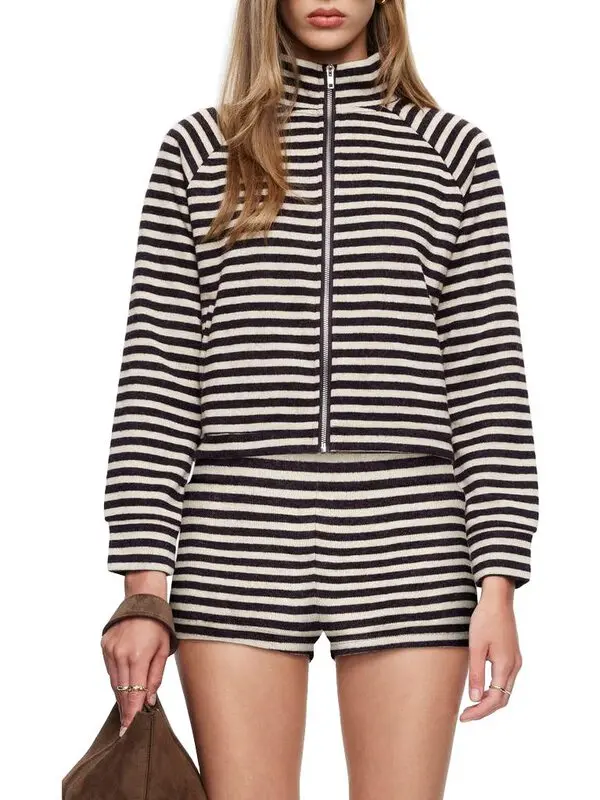 Lioness Bloom Knit Jacket With Stand Collar And Stripes - Beige Chocolate