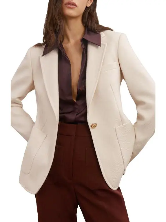 REISS Soren Wool Blend Blazer - Cream