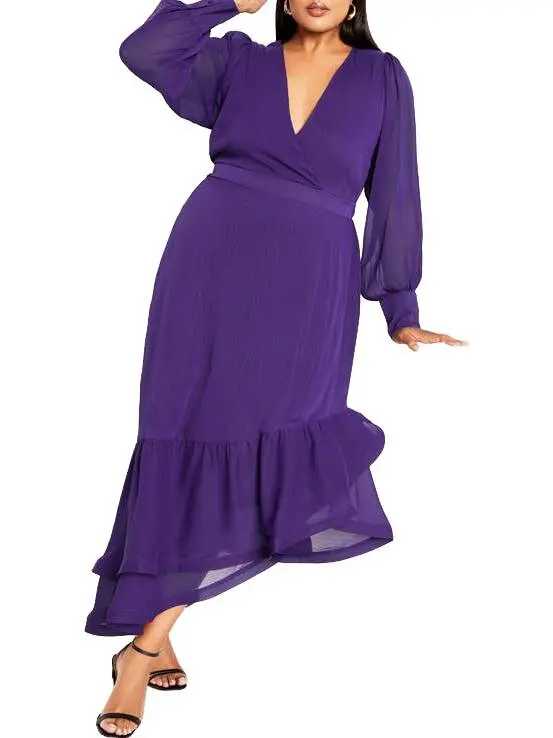 City Chic Antoinette Asymmetrical Midi Dress - Purple