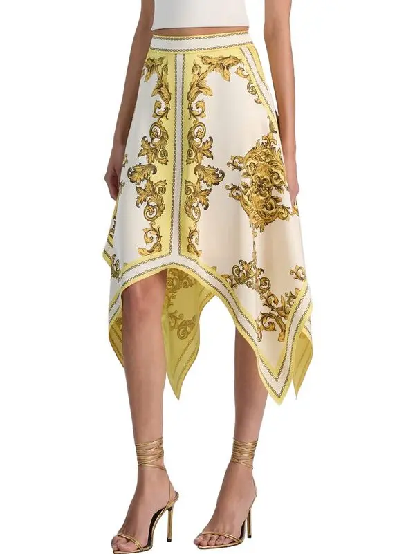 Alice + Olivia Davina Print Handkerchief Hem Skirt - Golden Coast