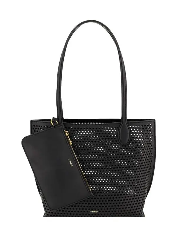Vince Small Athene Perforated Nappa Leather Tote - Black