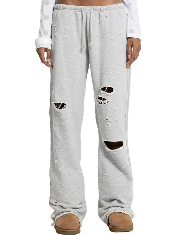 JADED LONDON Cleo Distressed Cotton Blend Joggers - Grey