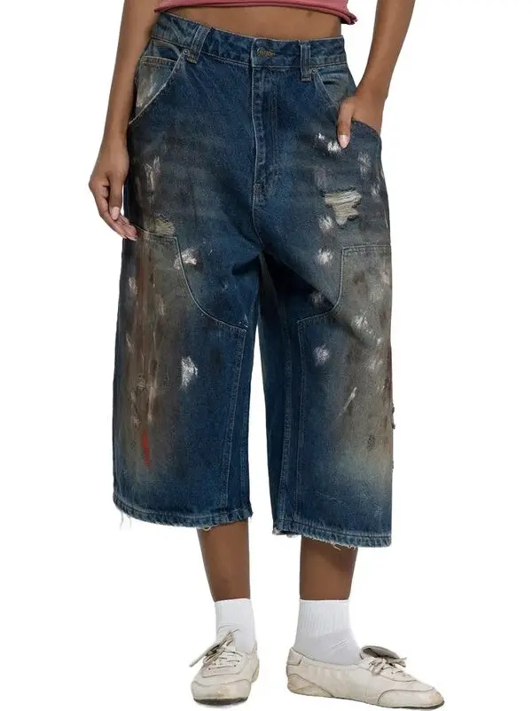 JADED LONDON Painted Colossus Crop Wide Leg Jeans - Blue