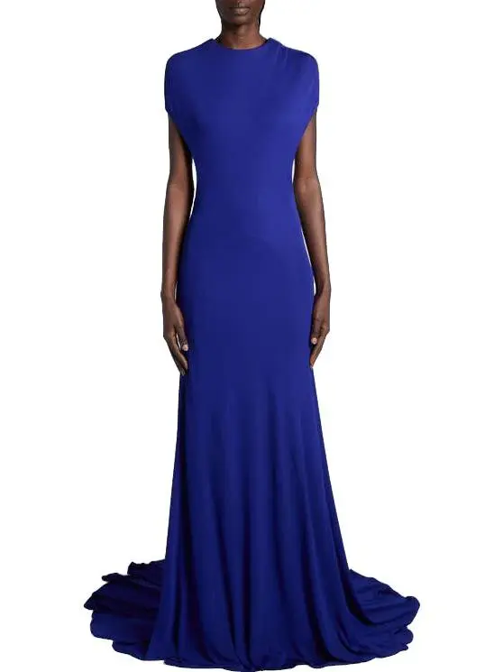 TOM FORD Backless Crepe Jersey Gown With Train - Clematis Blue