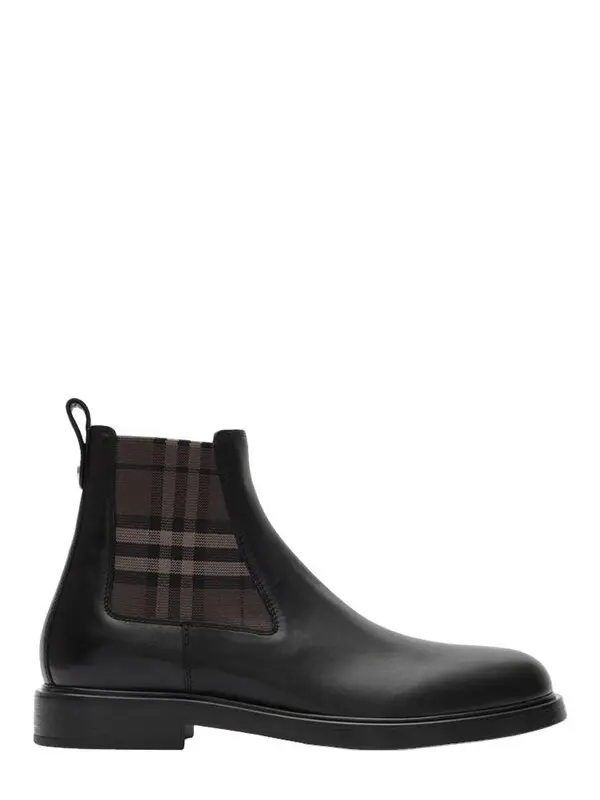 Burberry Leather Pembroke Chelsea Boots With Check Panels - Black