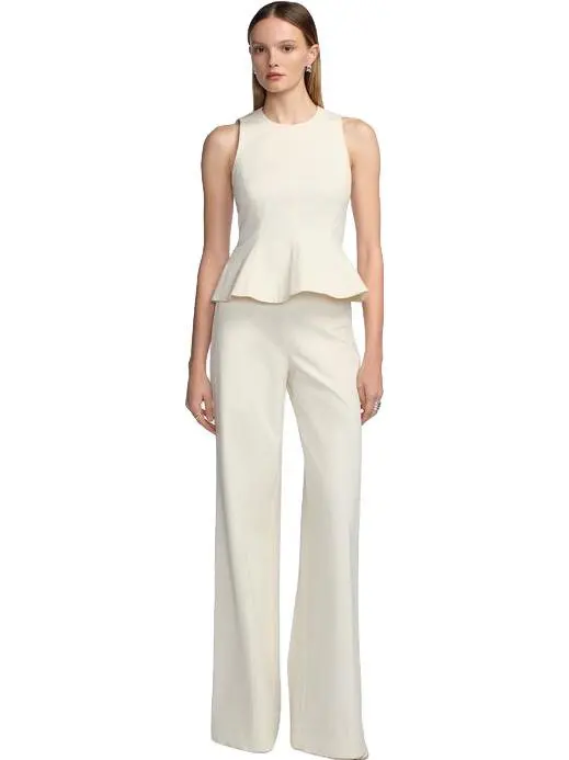 Lela Rose Stretch Cotton Halter Top With Flared Hem - White