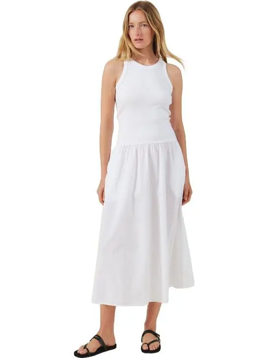 Velvet By Graham & Spencer Romilly Ribbed Bodice Cotton Poplin Skirt Dress - White