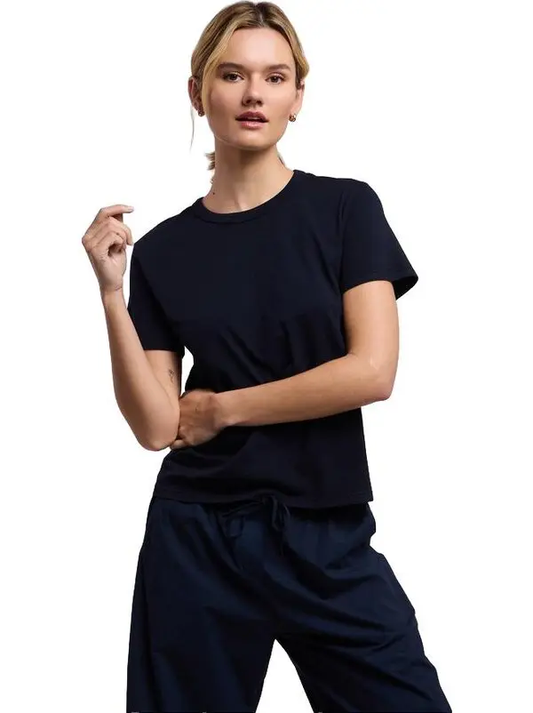 Velvet By Graham & Spencer Ryland Boxy Cotton Jersey Crewneck Tee - Black