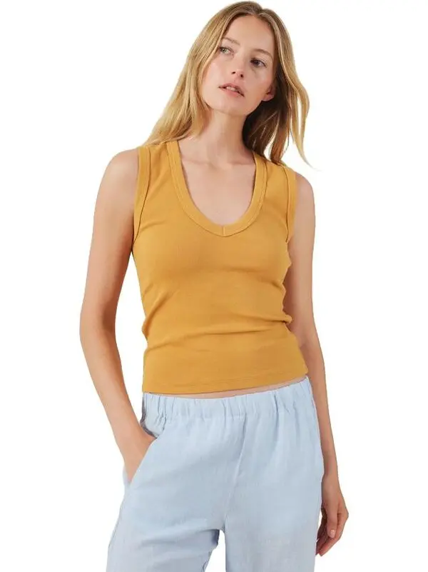Velvet By Graham & Spencer Demi Tank Top In Ribbed Stretch Cotton - Brown