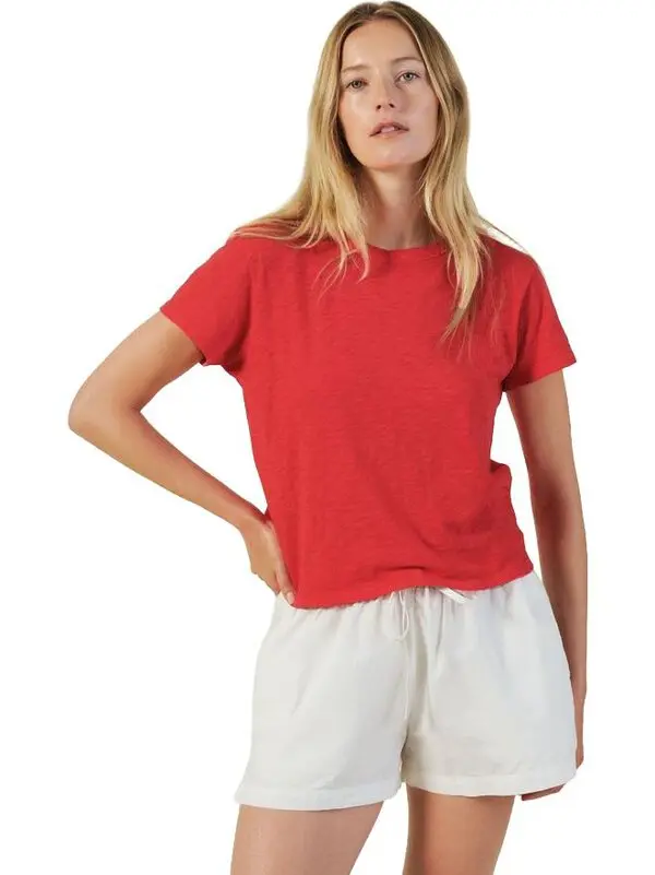 Velvet By Graham & Spencer Marika Cropped Cotton Slub Tee - Natural
