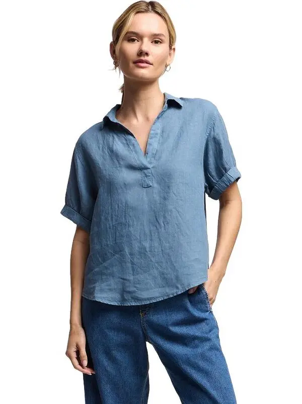 Velvet By Graham & Spencer Linen Shirred Detail Top - Red
