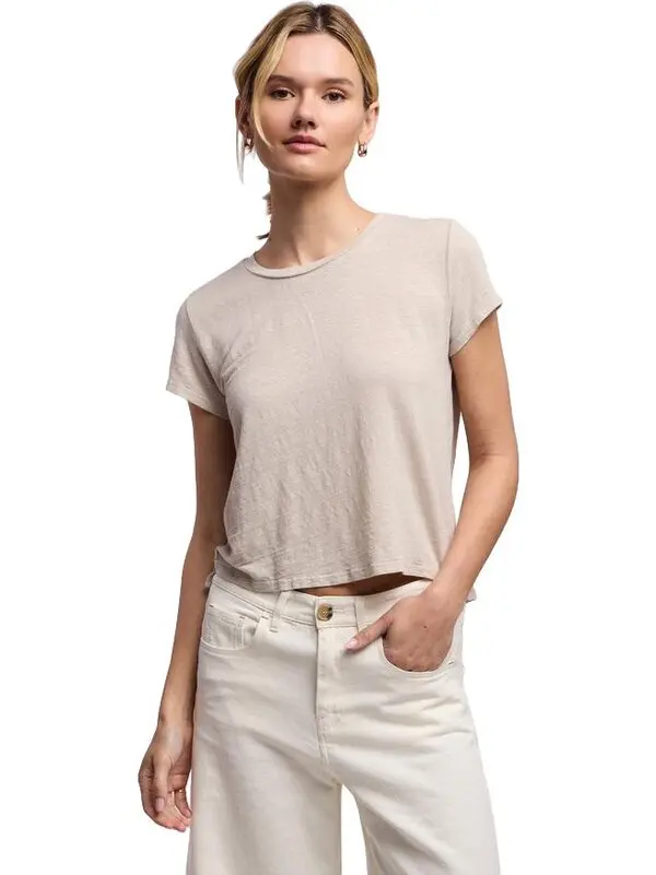 Velvet By Graham & Spencer Casey Linen Knit Cropped T-shirt - Natural